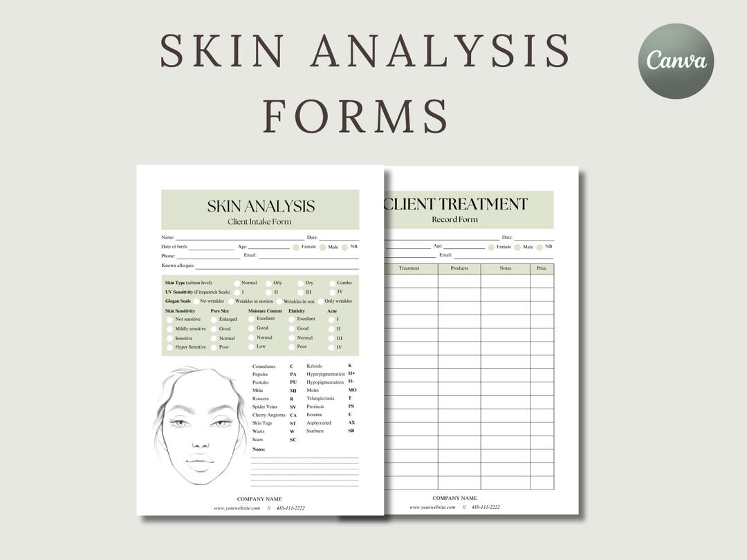 Editable Facial Skin Analysis Form, Esthetician Forms Face Mapping ...