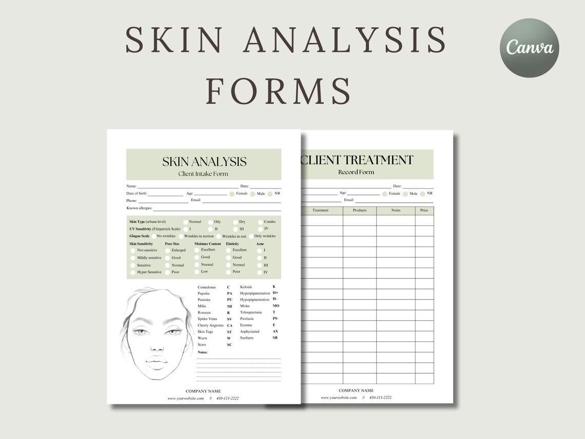 Editable Facial Skin Analysis Form, Esthetician Forms Face Mapping ...
