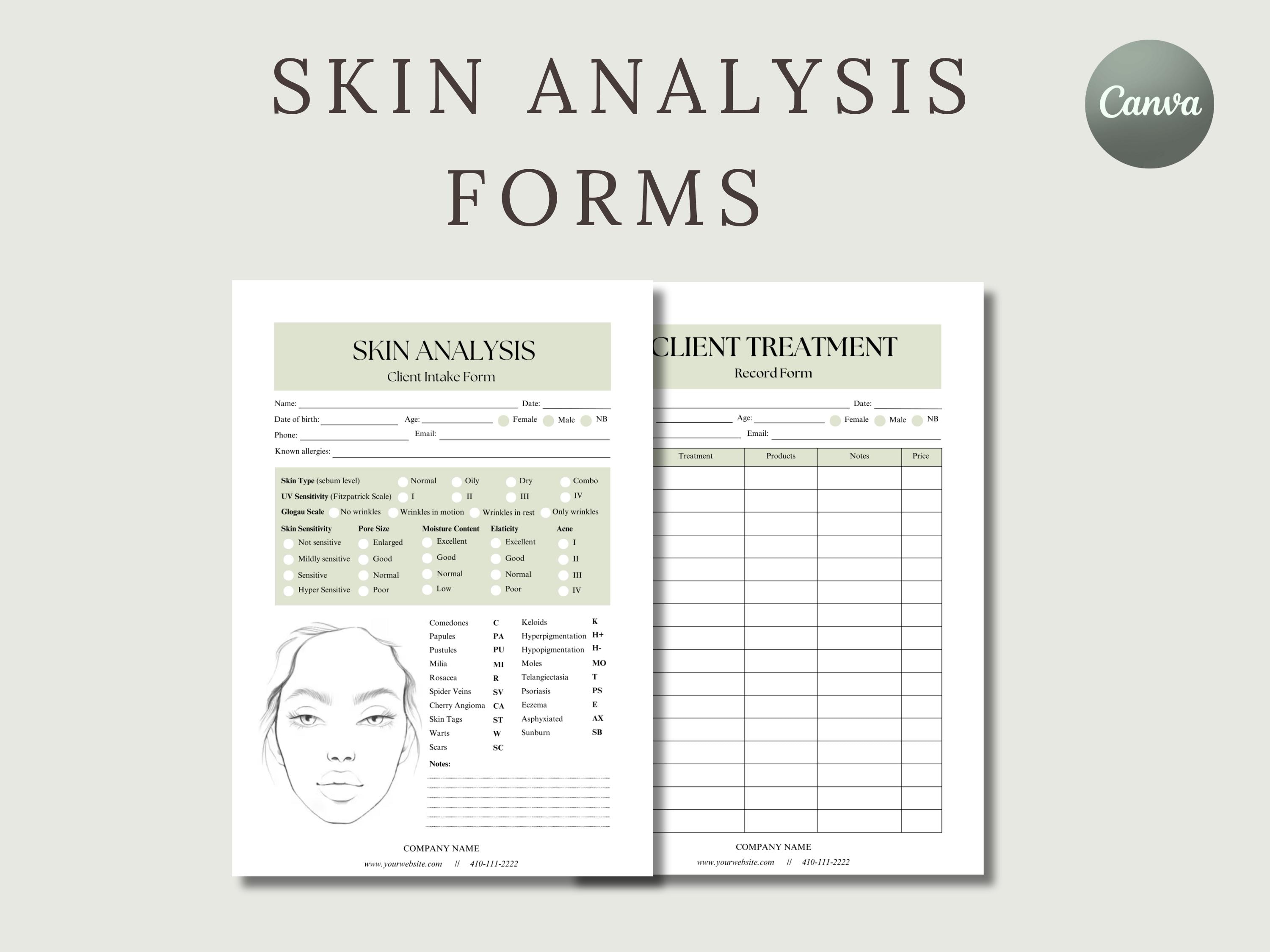Editable Facial Skin Analysis Form, Esthetician Forms Face Mapping ...