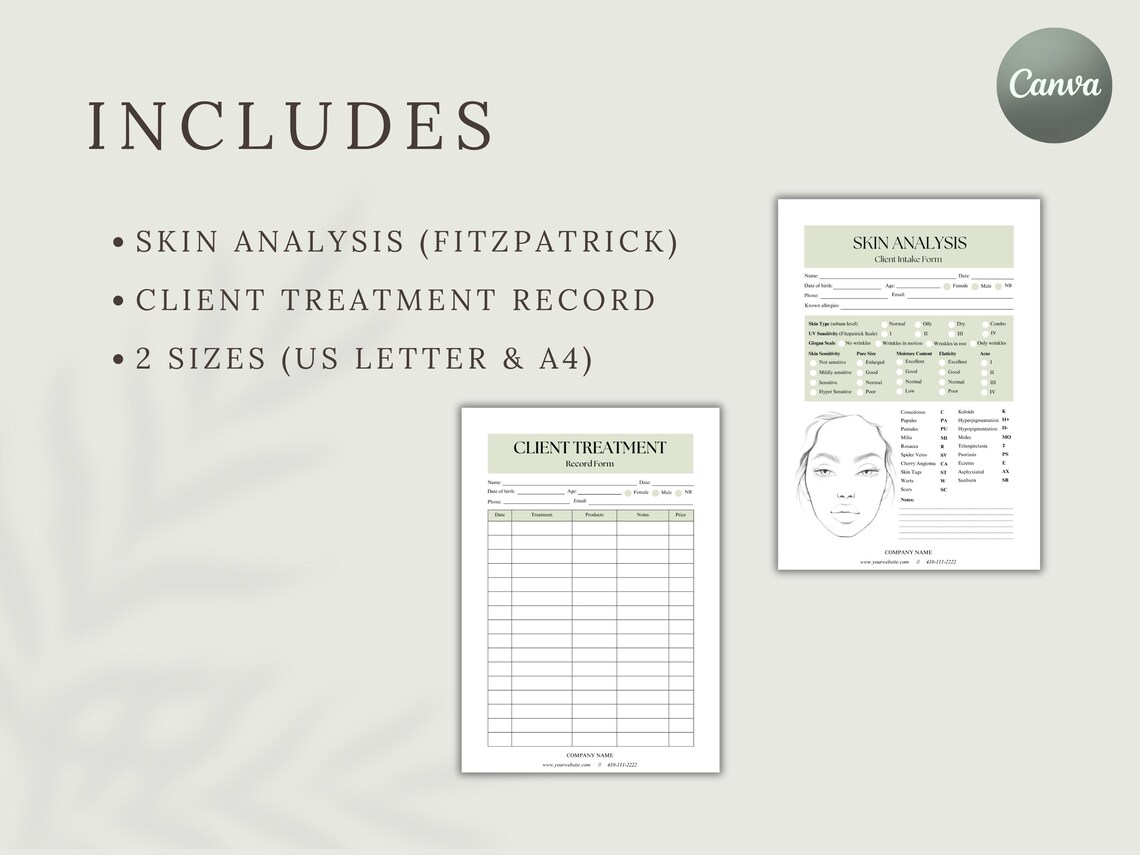 Editable Facial Skin Analysis Form, Esthetician Forms Face Mapping ...