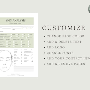 Editable Facial Skin Analysis Form, Esthetician Forms Face Mapping ...