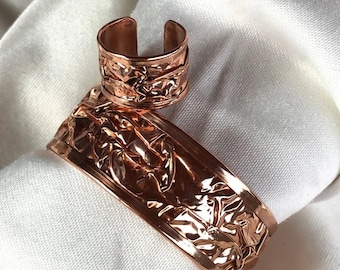 Handmade Pure Copper Bracelet, Ring and Earring Set - Textured Copper ...
