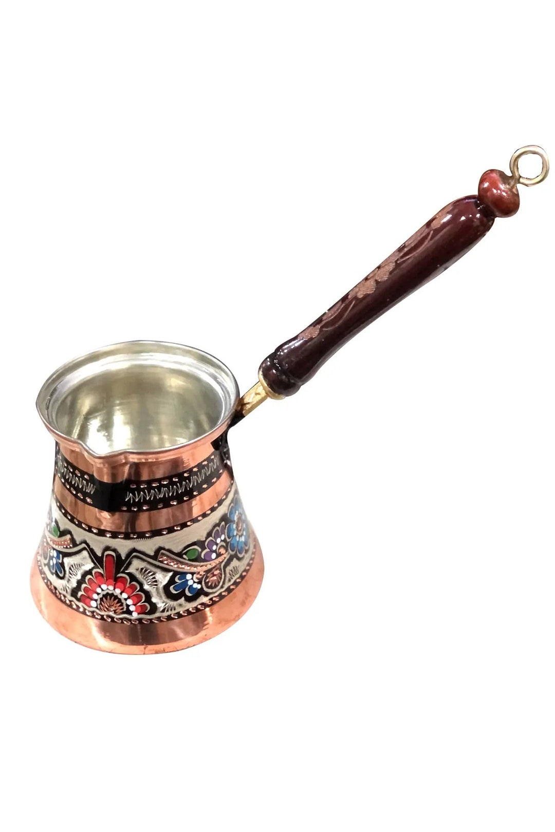 Handcrafted Thick Copper Embellished Cezve With Wooden Handle - Copper ...