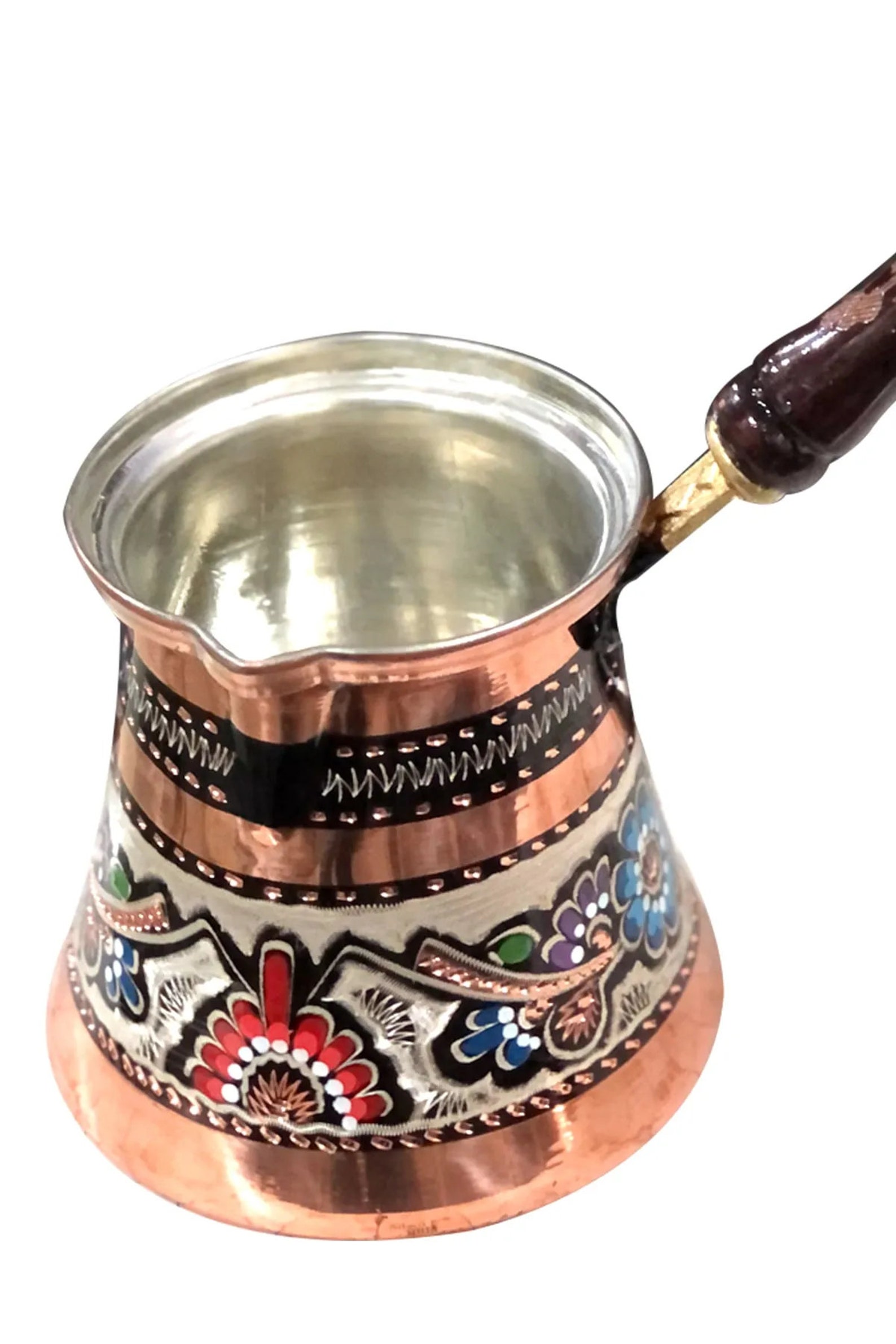 Handcrafted Thick Copper Embellished Cezve With Wooden Handle - Copper ...