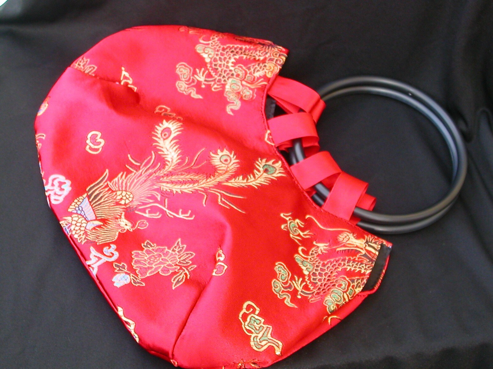Red Moon Bag in Red Chinese Satin Brocade With Hoop Handles - Etsy