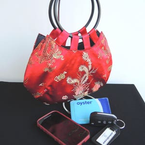 Red Moon Bag in Red Chinese Satin Brocade With Hoop Handles - Etsy