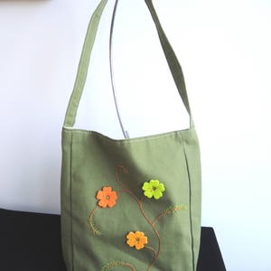Green Shoulder Bag Spring Flowers Hand Embroidered Medium Embellished ...
