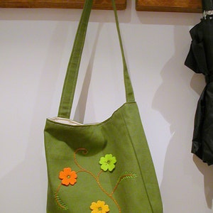 Green Shoulder Bag Spring Flowers Hand Embroidered Medium Embellished ...
