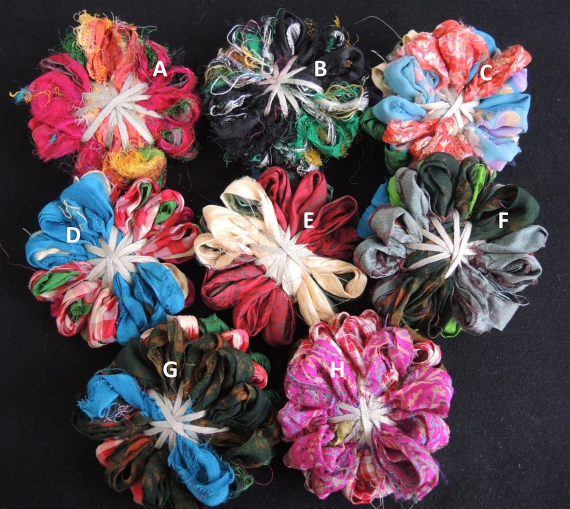 Patterned Beauty Boho silk brooch Extra large sari ribbon | Etsy