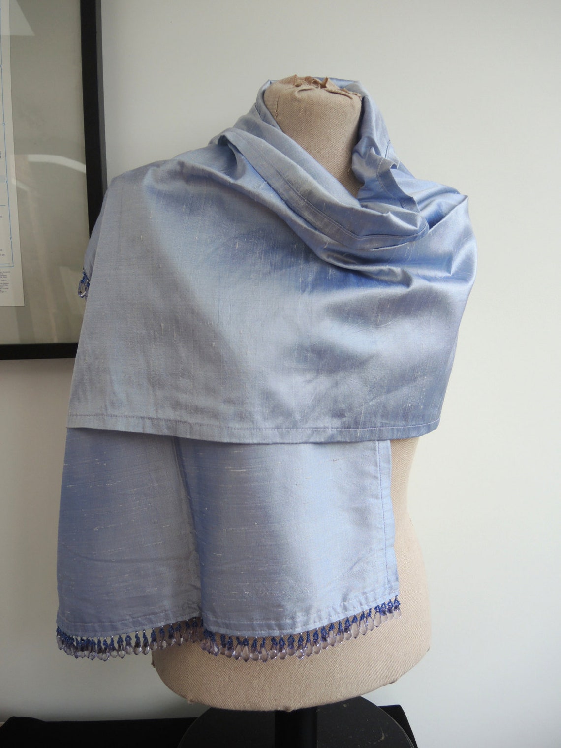 Shot Silk Wrap With Crystal Drop Fringe Lavender Blue Medium - Etsy