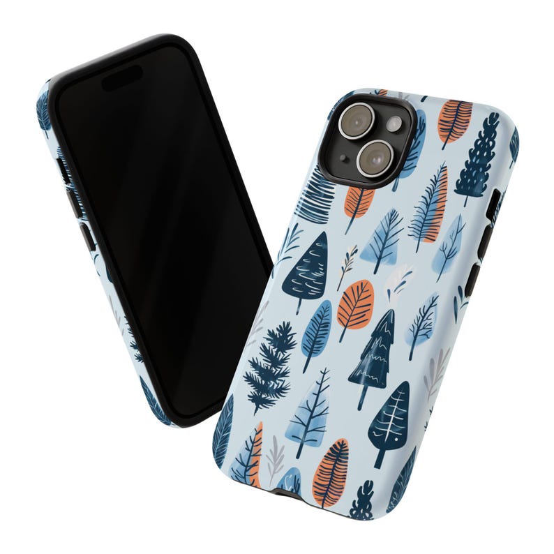 Light Blue Pine Design Tough Hard Phone Case | iPhone 16/15/14/13/12/11 ...