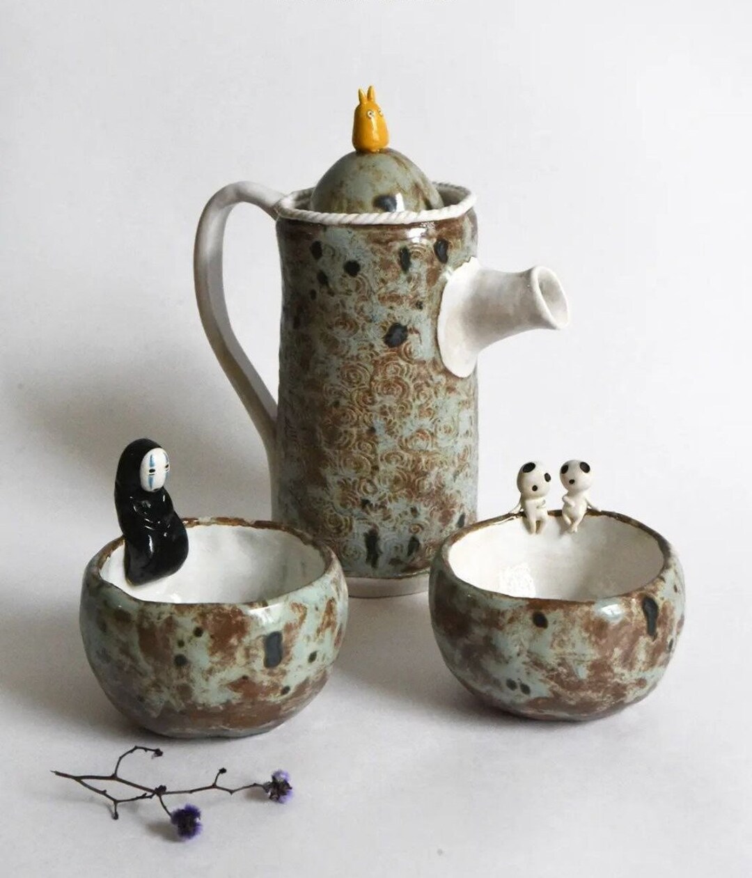 Handmade Tea Set of Teapot and 2 Cups in Hayao Miyazaki Style - Etsy