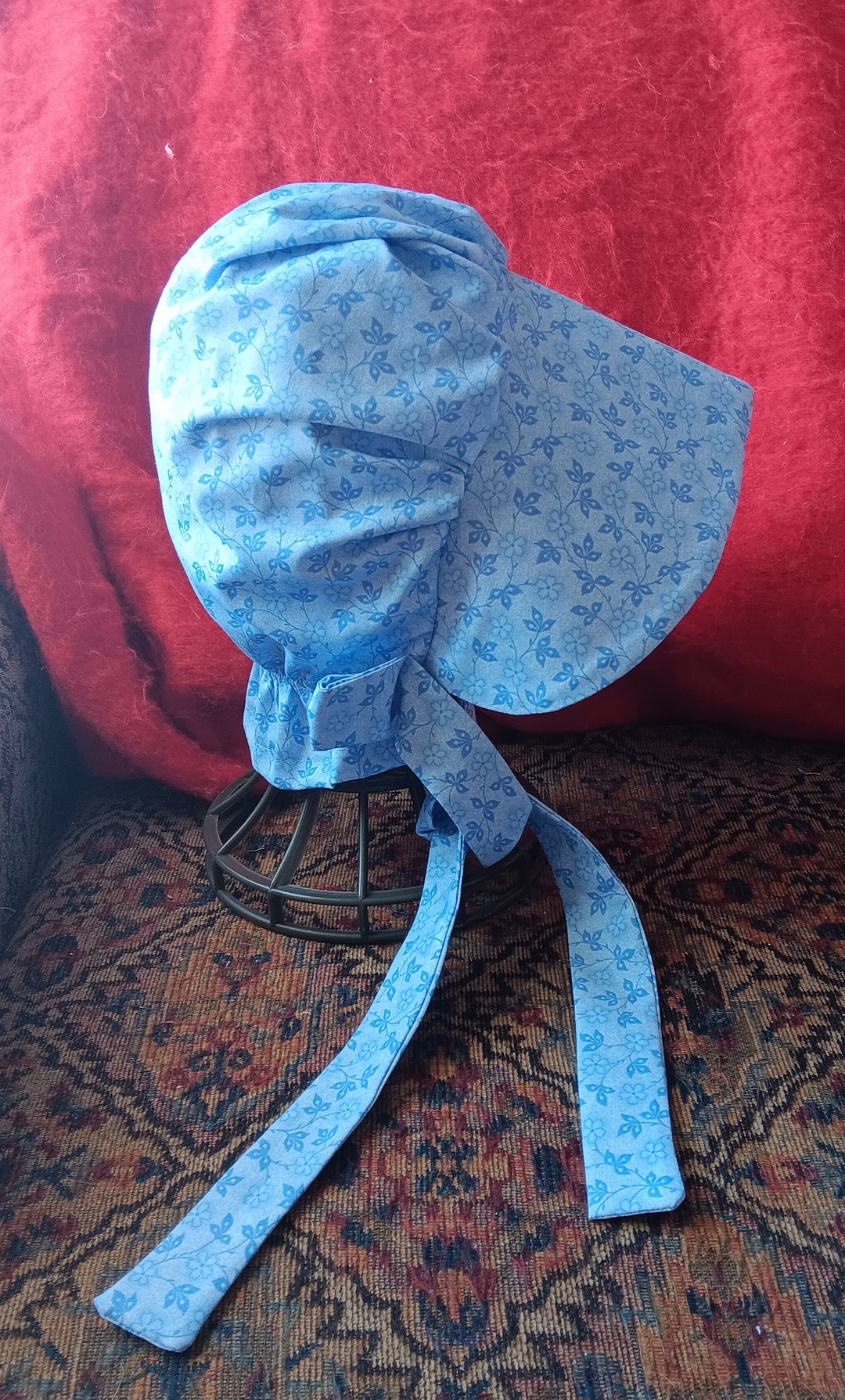 Girls Pioneer Blue Calico Bonnet / Girls Prairie Bonnet,,please Read ...