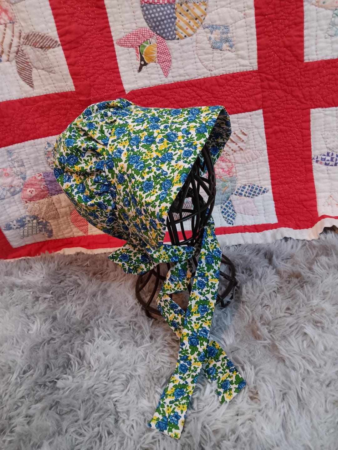 Girls Pioneer Blue Flower Calico Bonnet / Girls Prairie Bonnet,,please ...