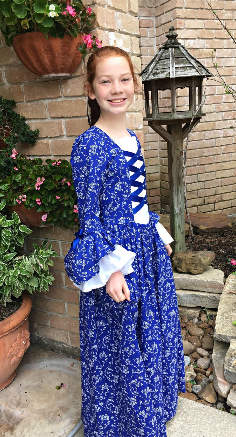 Girls Colonial Dress With Double Flounce at Sleeveplease - Etsy