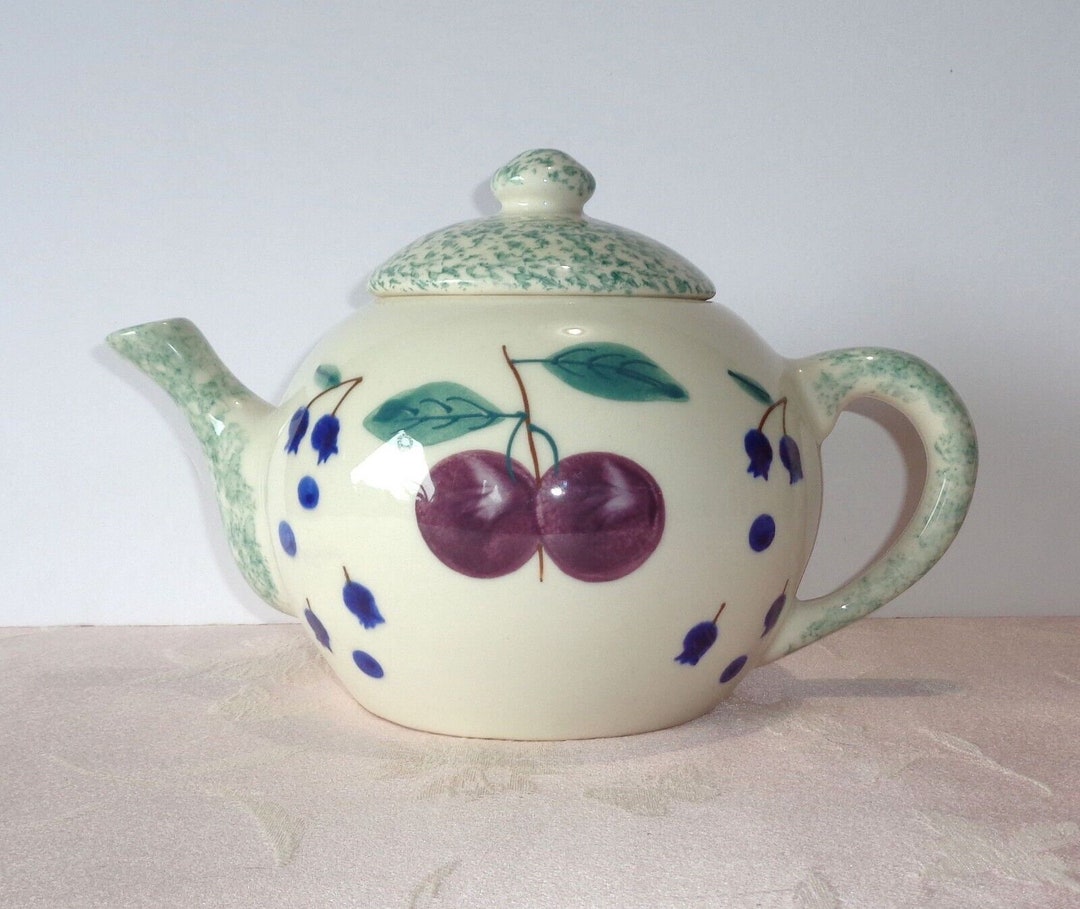 Vintage 1989 Hartstone Pottery FRUIT SALAD Teapot Hand Painted Plums ...