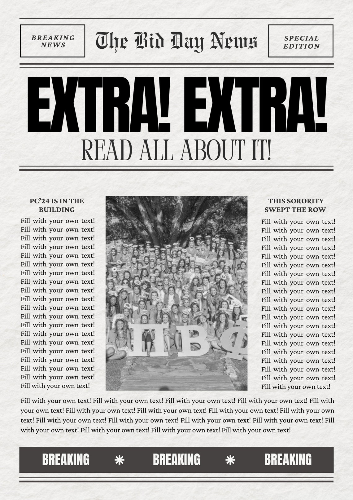 Sorority Event Newspaper Front Page Custom Template Event Party ...