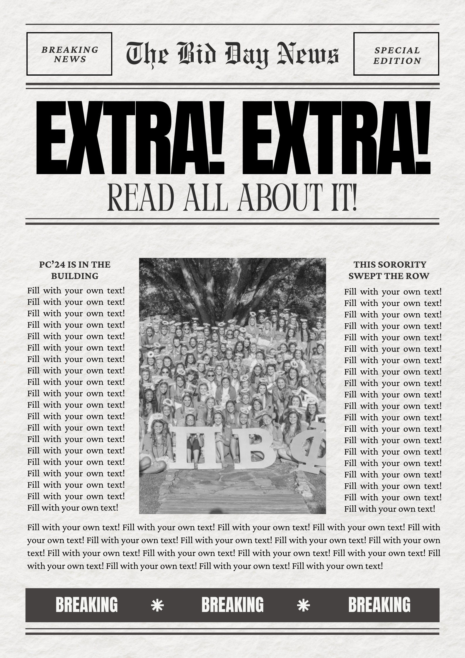 Sorority Event Newspaper Front Page Custom Template Event Party ...