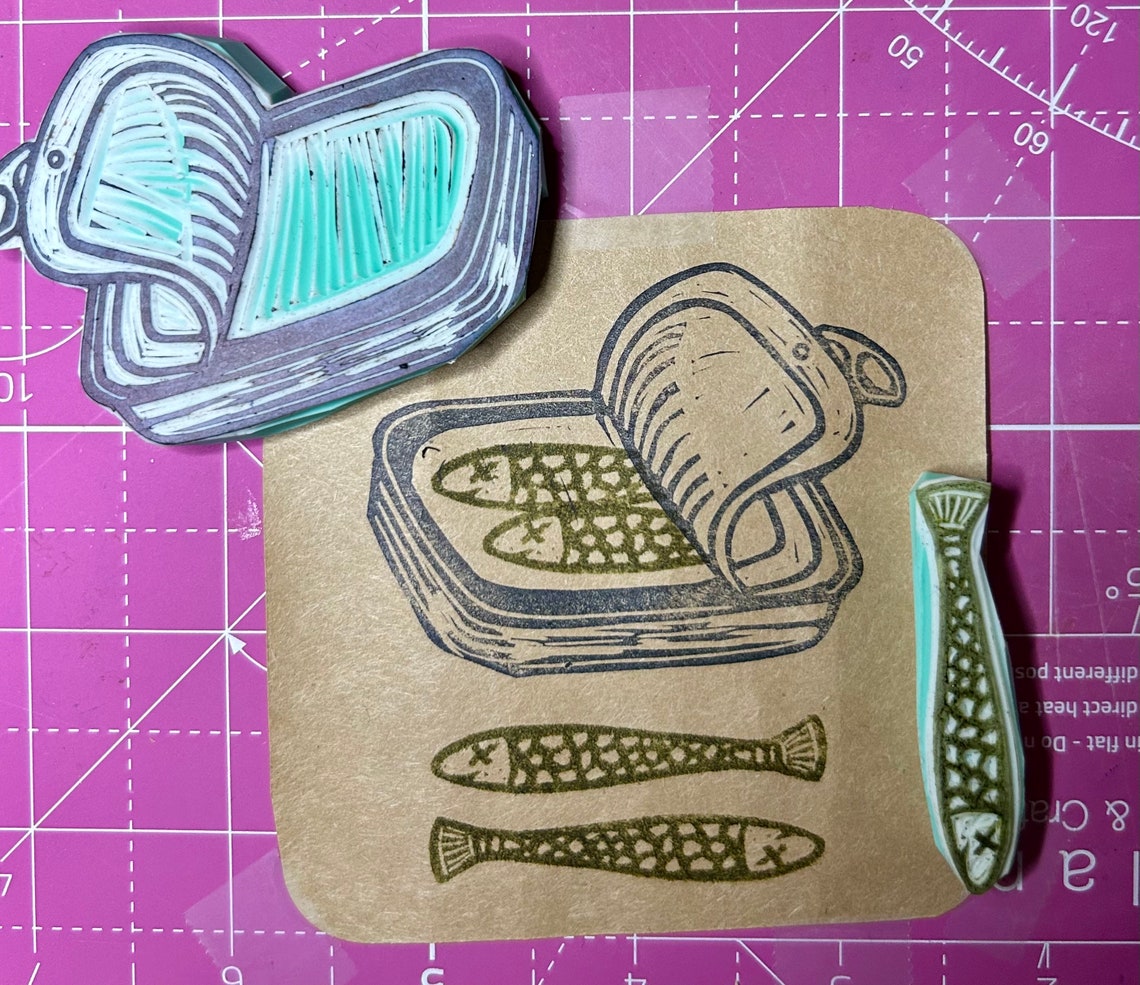 Sardine Tin Can With Sardine Hand Carved Rubber Stamp Set - Etsy