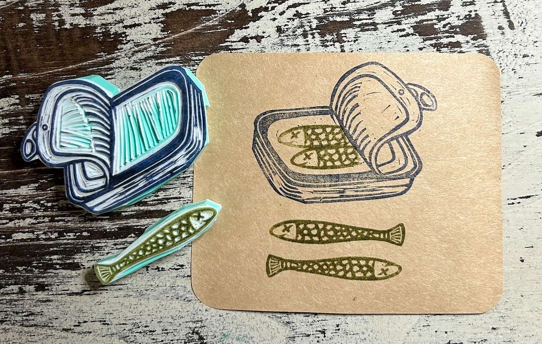 Sardine Tin Can With Sardine Hand Carved Rubber Stamp Set - Etsy