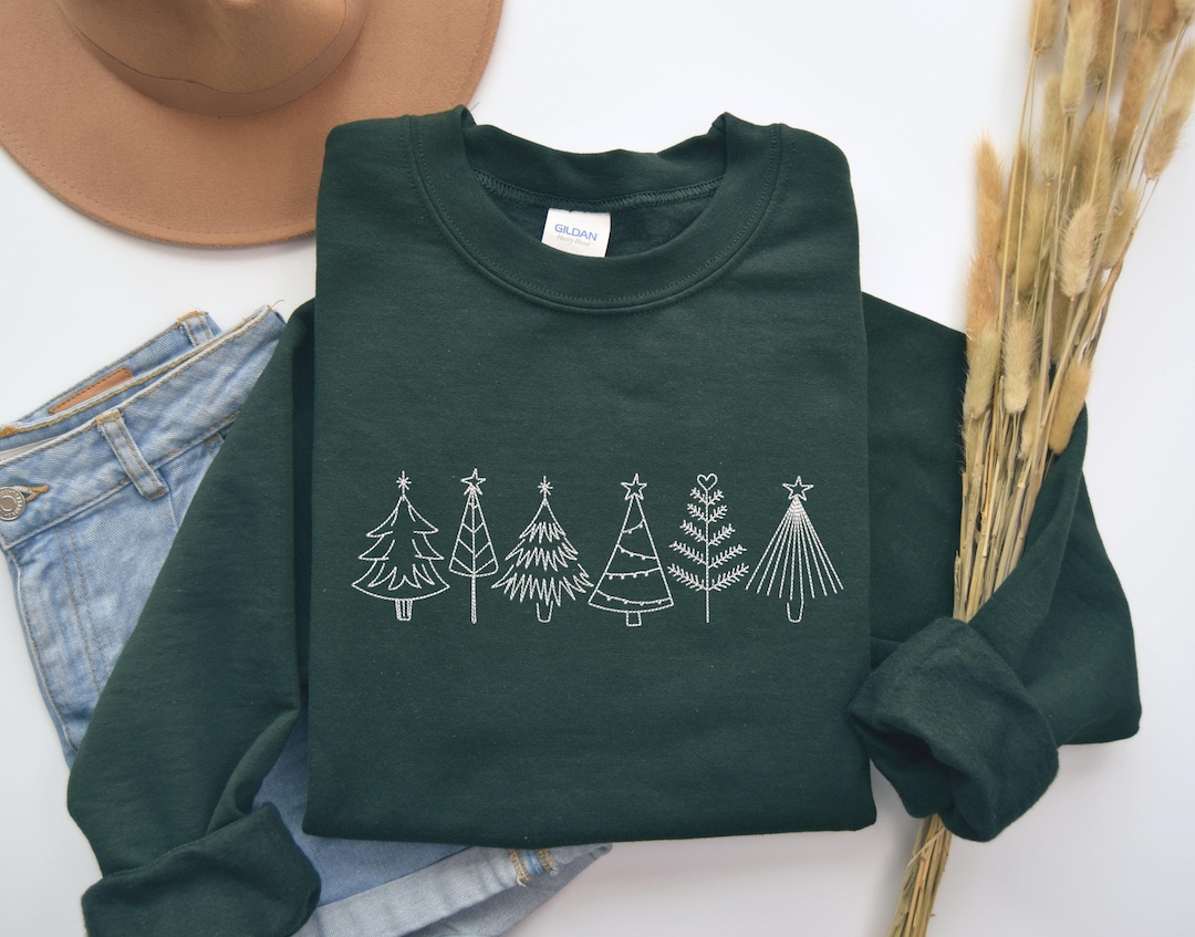Embroidered Christmas Tree Sweatshirt: Minimal Xmas Design - Etsy
