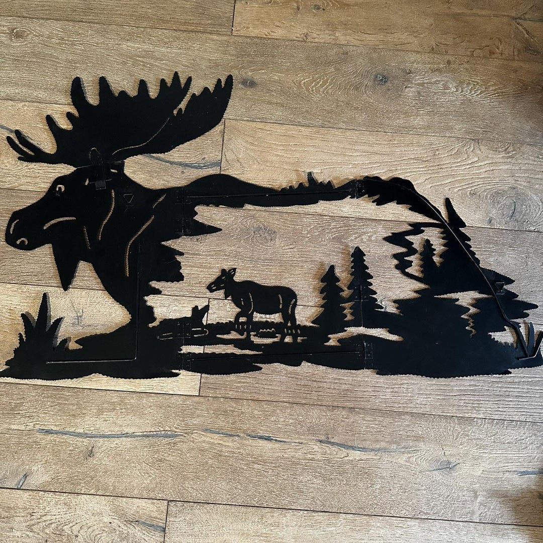 Vintage Large Metal Moose Wall Art Rustic Lodge Cabin Decor Forest ...