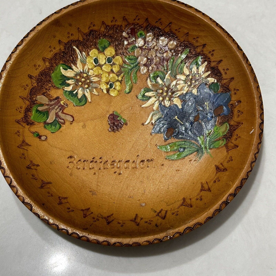 Vintage German Handpainted and Hand Carved Wooden Decorative Plate - Etsy