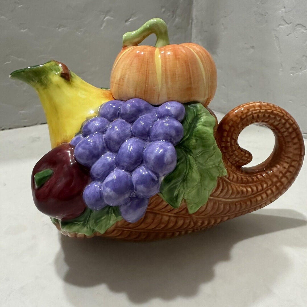 Vintage CBK Ltd Cornucopia Ceramic Teapot W Lid Fall Harvest ...