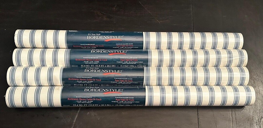 Vintage Borden Vinyl Coated Wallpaper Lot of 4 Rolls White With Blue ...