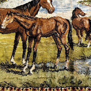 Vintage ITALIAN Velvet Wild Horses Equine Wall Hanging TAPESTRY Rug MCM ...