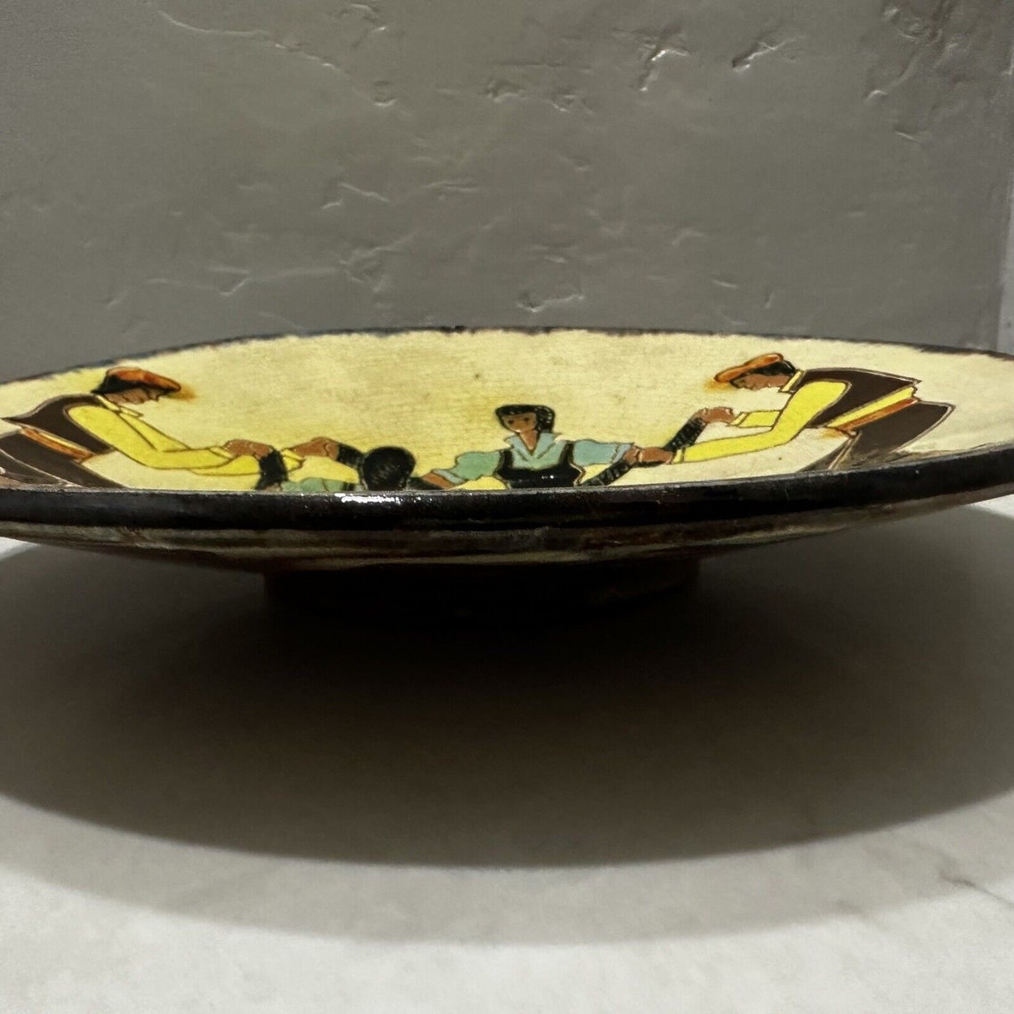 Vintage Redware Pottery Sgraffito Men Women Dancers Large Decorative ...