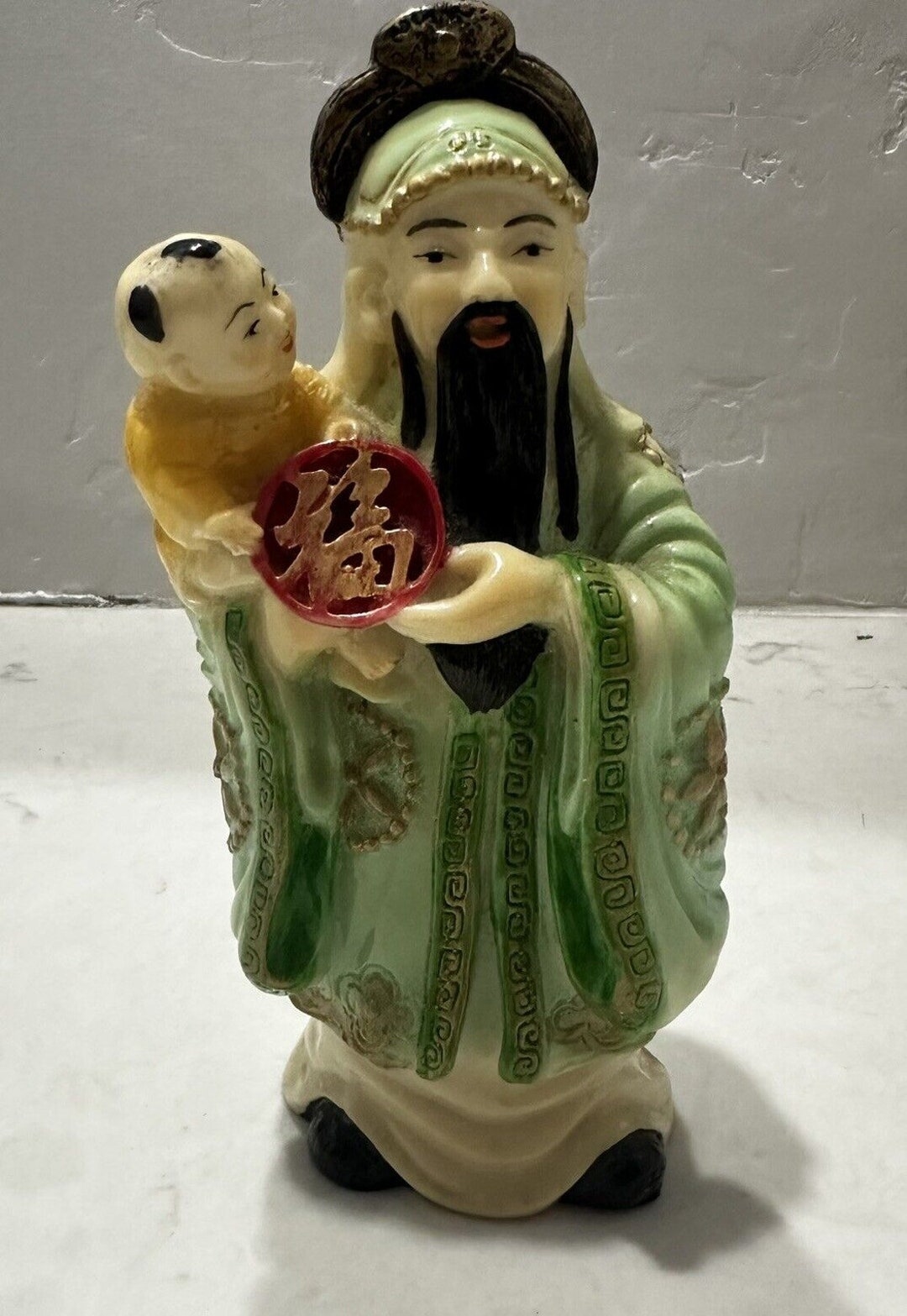 Vintage Chinese Japanese Statue Man Holding Child in Arm Ceramic Hand ...