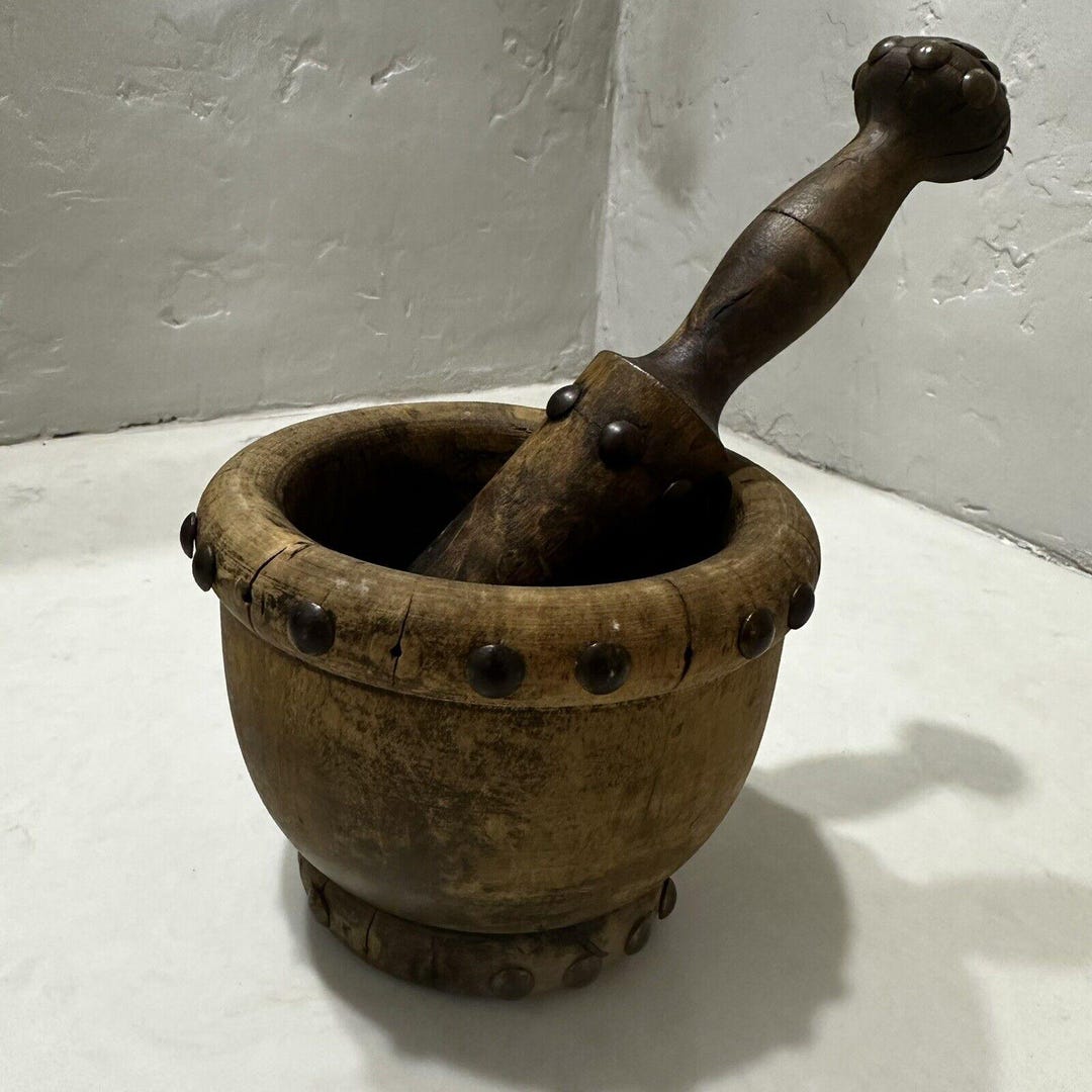Vintage 60s Spanish Medieval Style Wooden Metal Mortar and Pestle Set ...