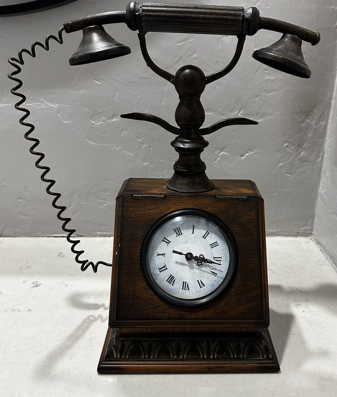 Vintage Metal Phone Wooden Clock Large Working 21 - Etsy
