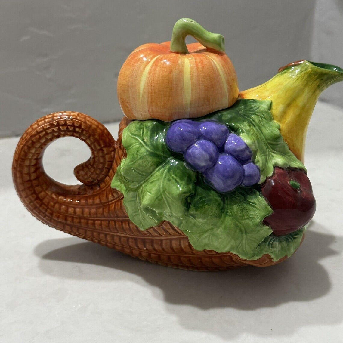 Vintage CBK Ltd Cornucopia Ceramic Teapot W Lid Fall Harvest ...
