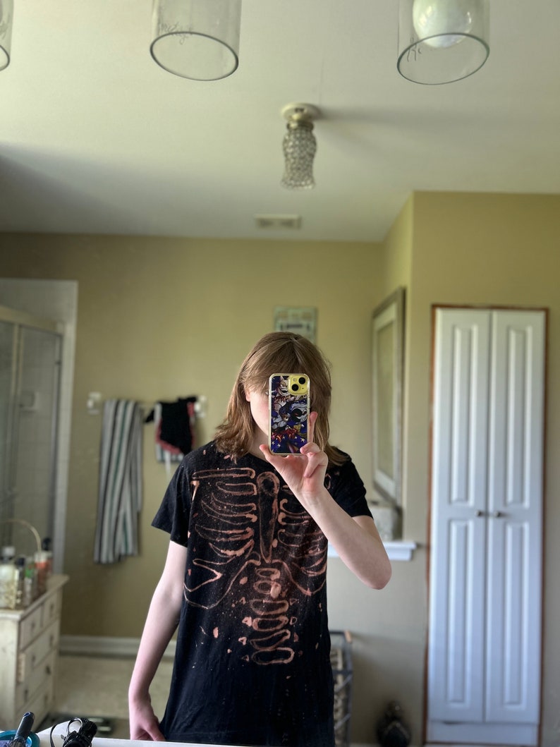 Bleach Dye Skeleton Bone Shirt - Etsy