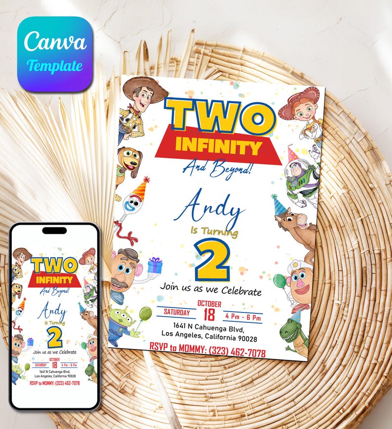Editable Two Infinity and Beyond Birthday Invitation | Toy Story Party ...