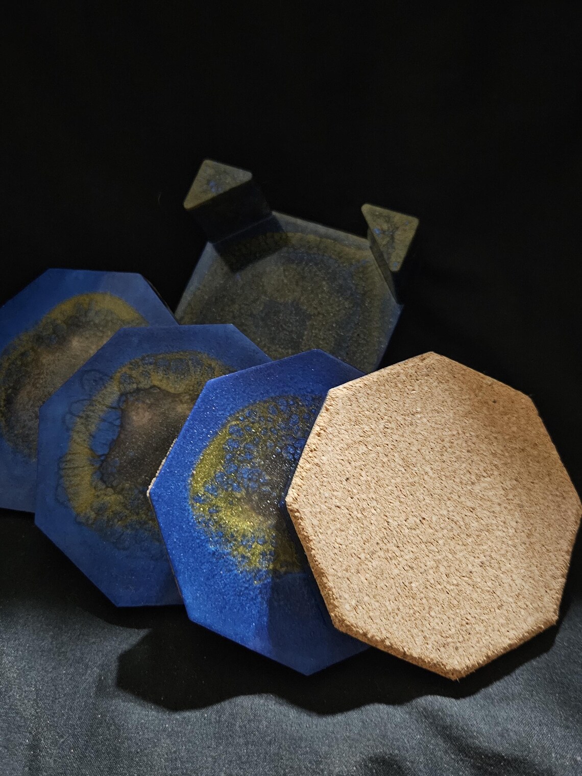 Octagon Coaster Set With Cork Bottom and Holder/base - Etsy