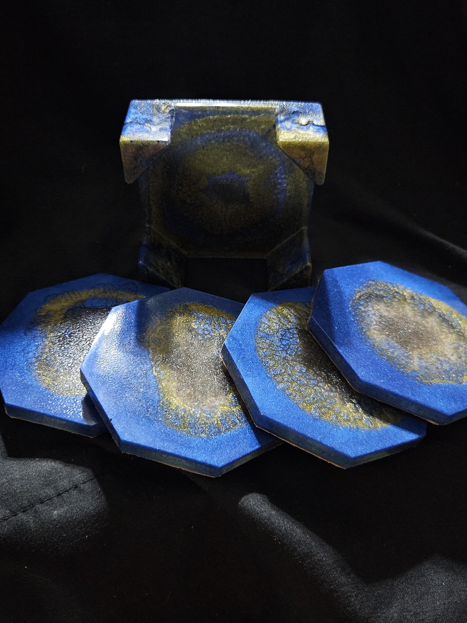 Octagon Coaster Set With Cork Bottom and Holder/base - Etsy