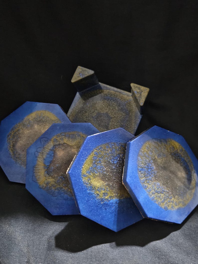 Octagon Coaster Set With Cork Bottom and Holder/base - Etsy