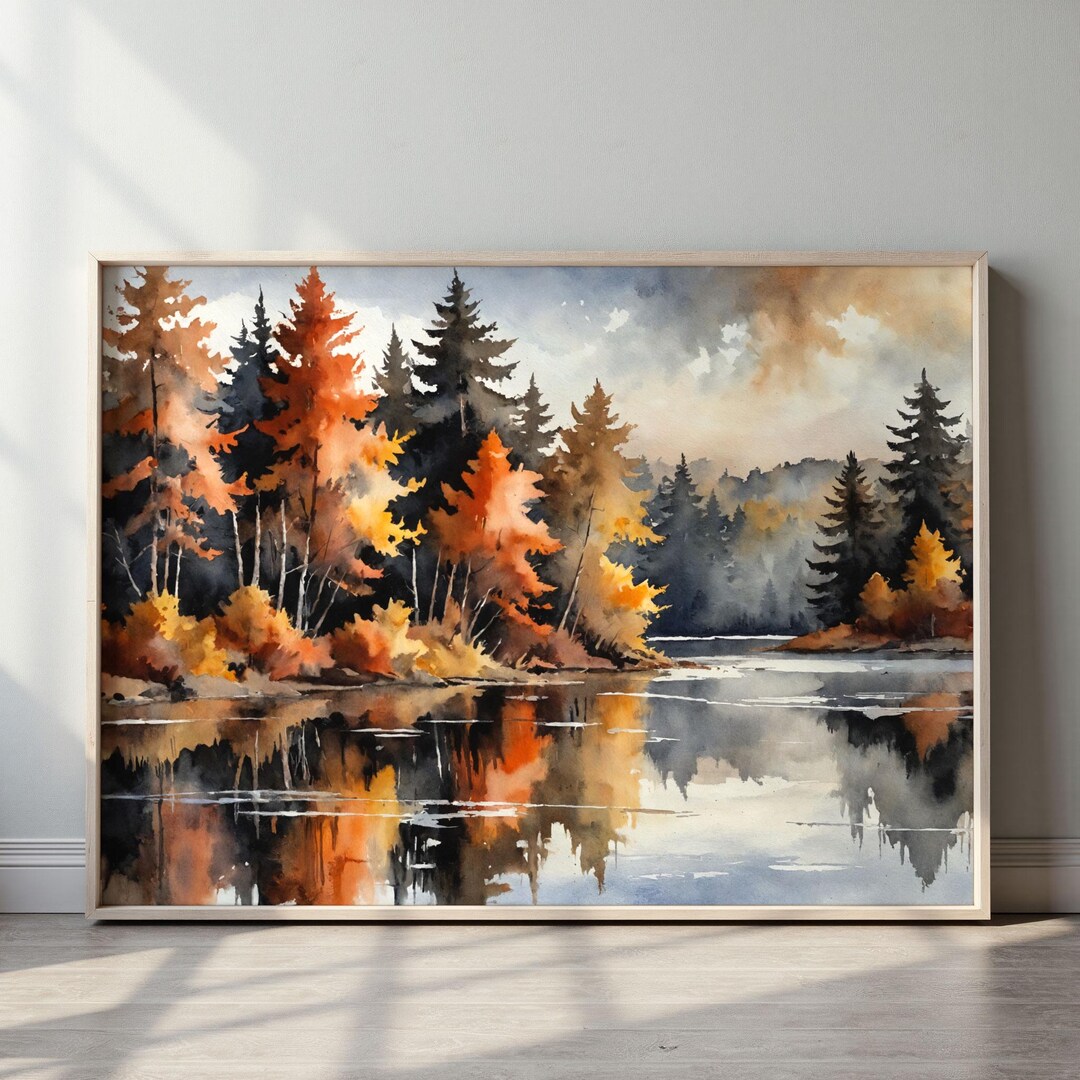 Autumn Watercolor Painting Watercolor Fall Wall Art Orange Fall ...