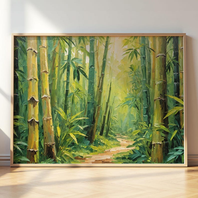 Bamboo Forest Wall Art Bamboo Painting Print Impasto Oil Painting ...