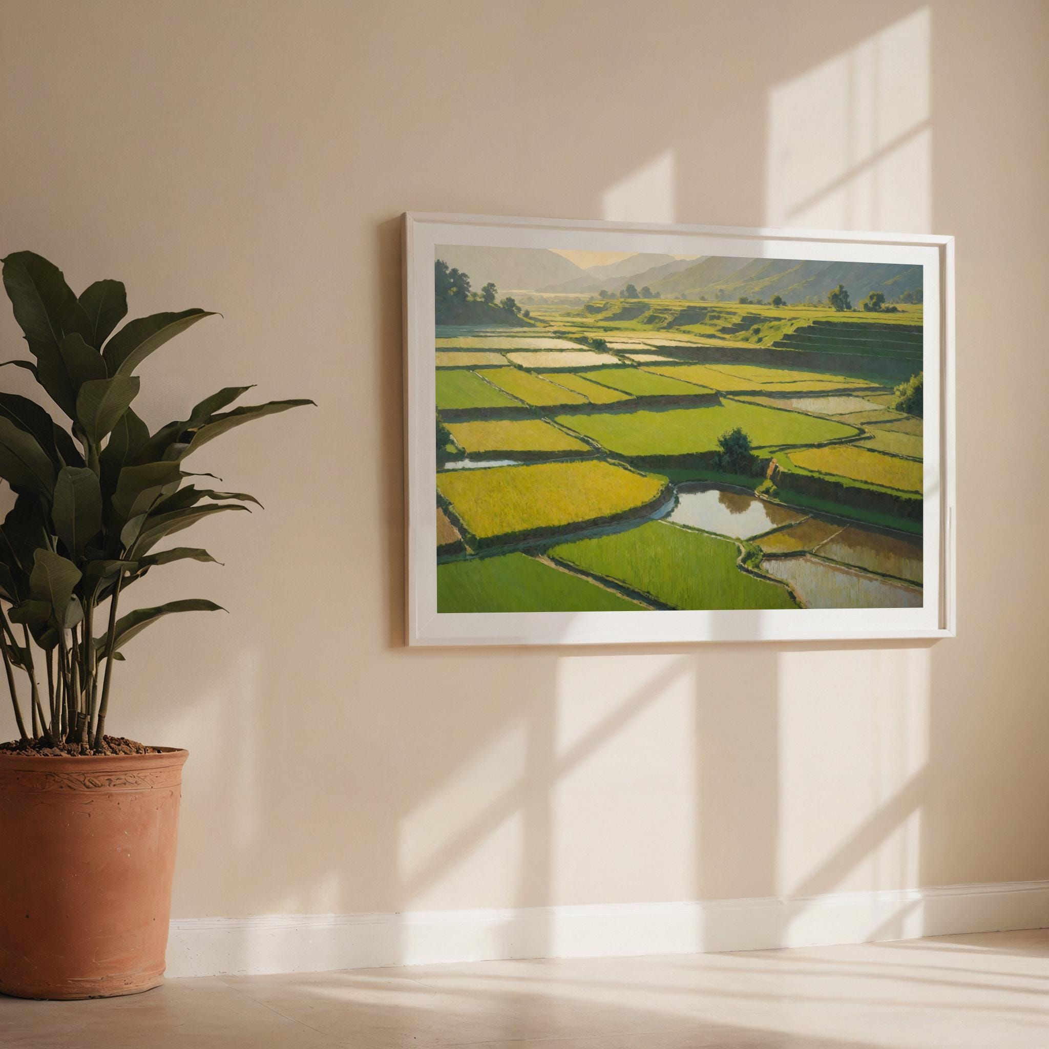 Rice Terraces Landscape Painting, Nature Oil Painting, Printable Art ...