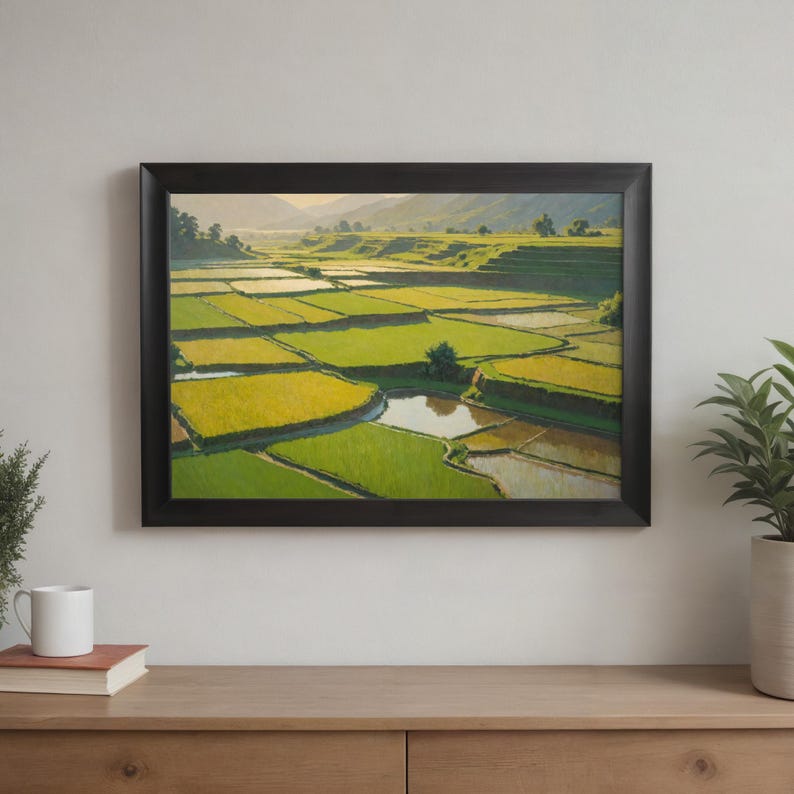 Rice Terraces Landscape Painting, Nature Oil Painting, Printable Art ...