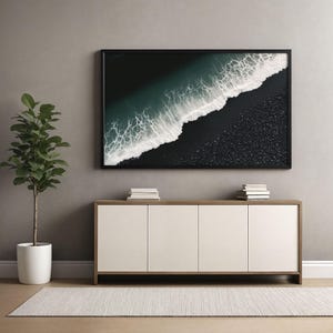 Black Beach Print Download Aerial Ocean Wave Wall Art Coastal Decor ...