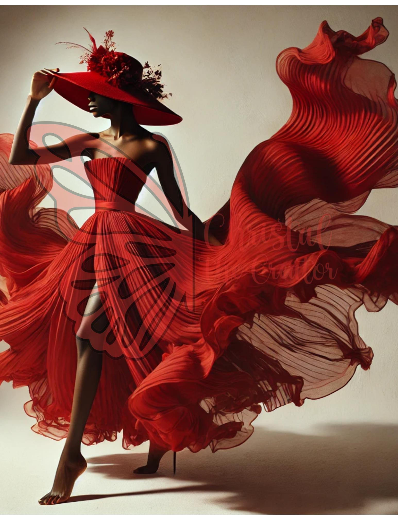 Elegant Lady in Red With Saxophone in Heaven: A Striking Art Print ...