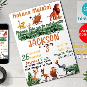 Editable Lion King Birthday Invitation Template | the Lion King ...
