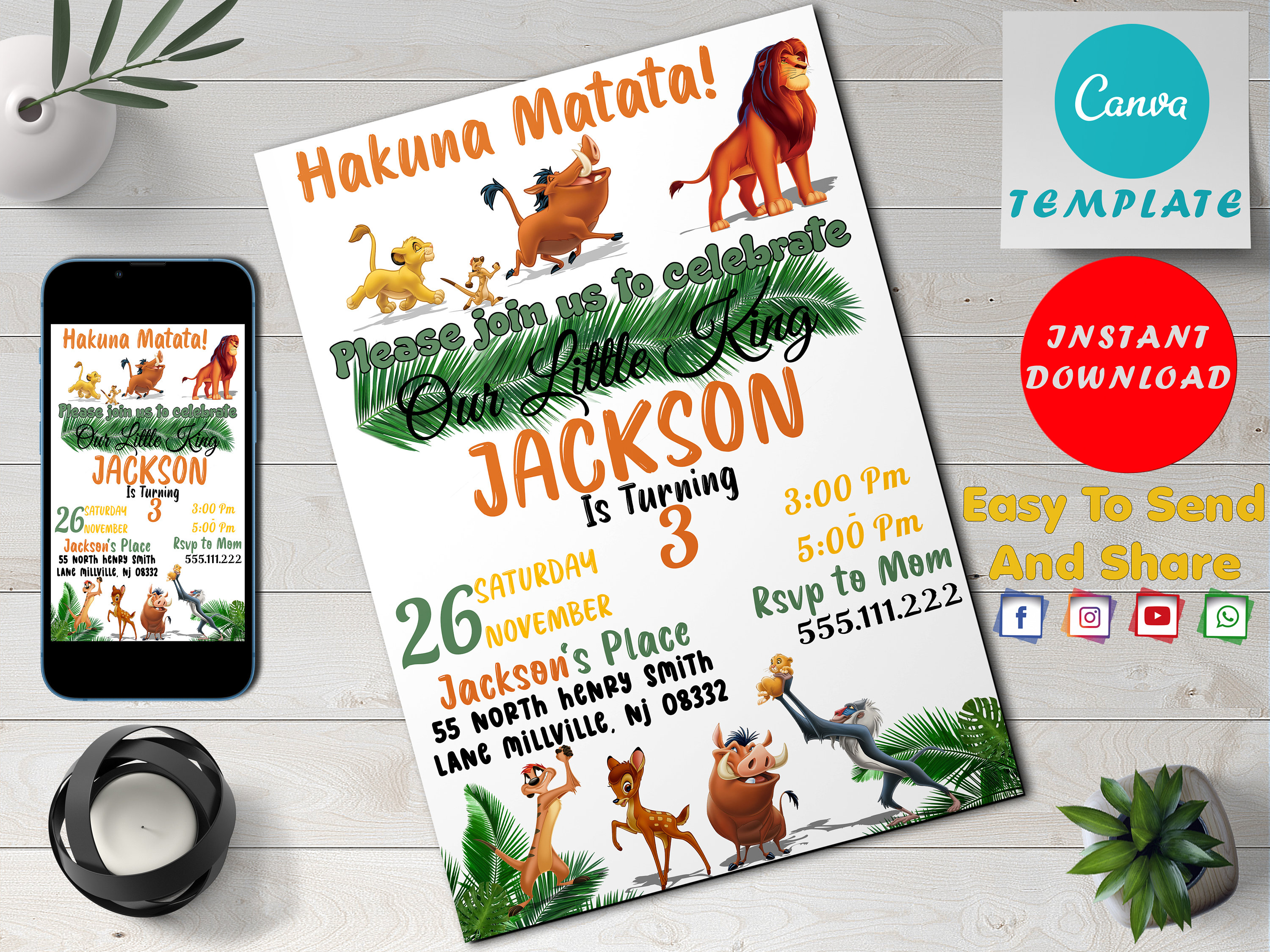 Editable Lion King Birthday Invitation Template the Lion King Birthday ...