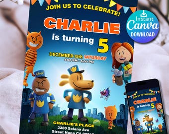 Editable Dog Man Birthday Invitation Template | Dogman Kids Birthday ...