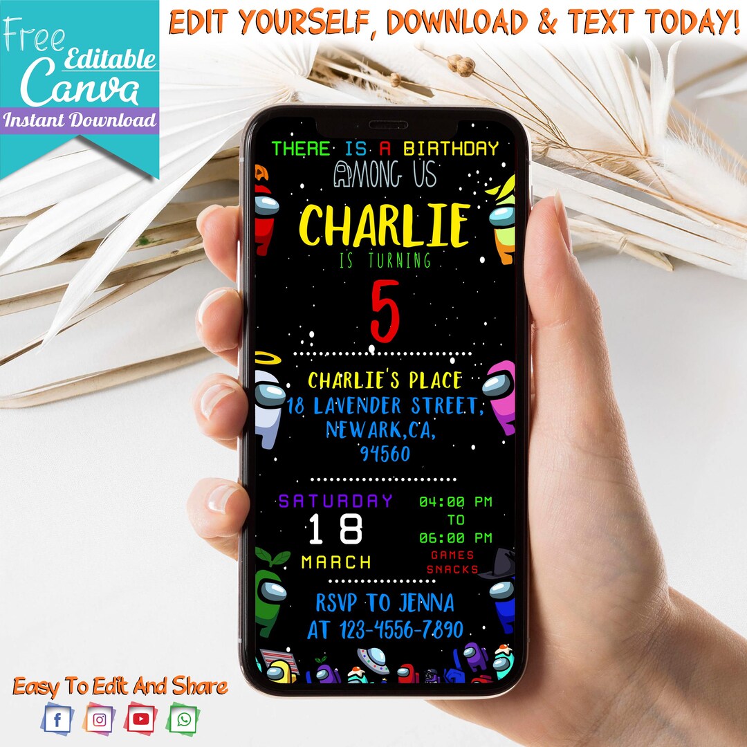 Editable Among Us Mobile Birthday Invitation | Evite Kids Birthday ...